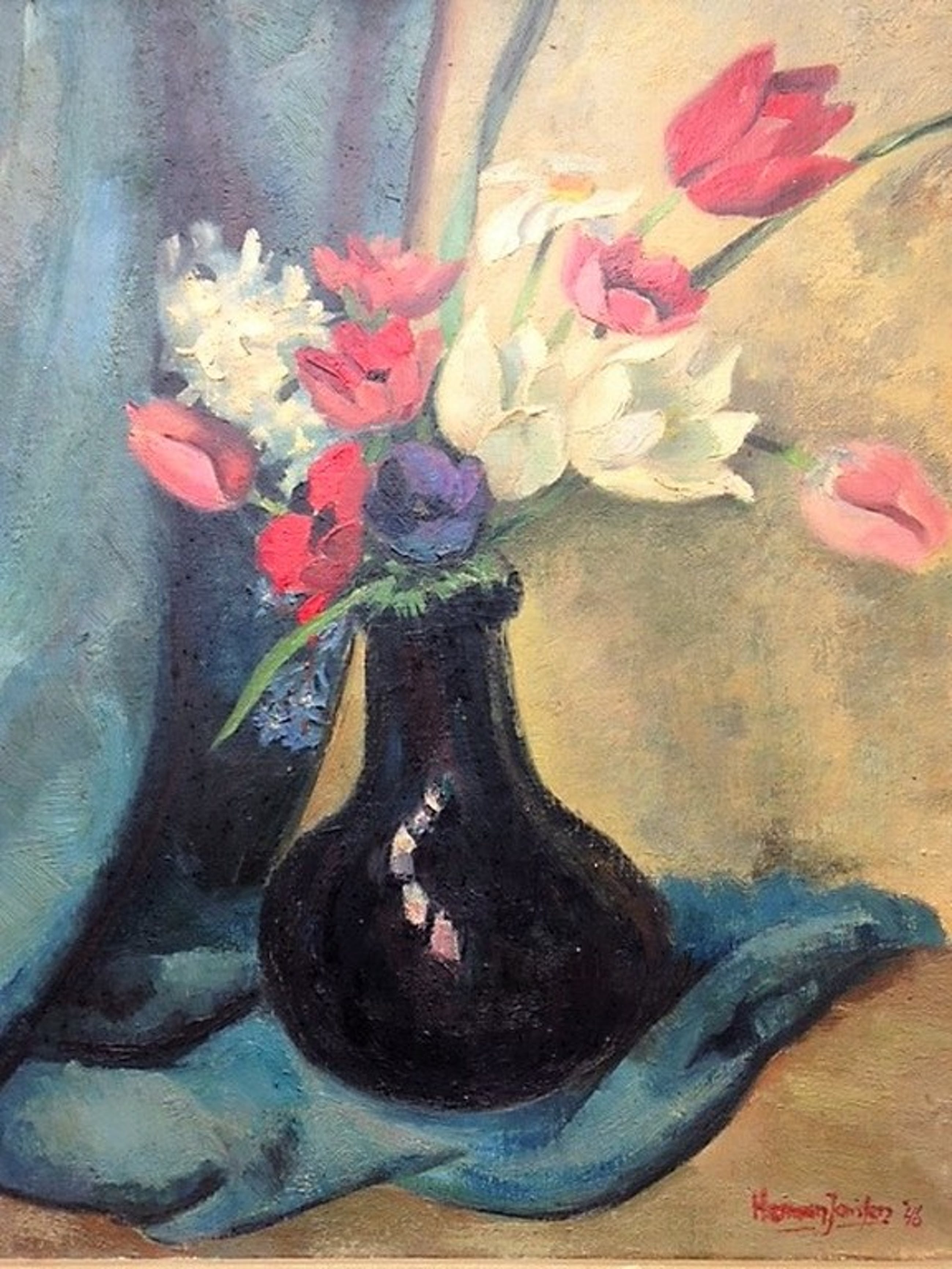 Herman Jansen - Herman Jansen, olieverf op doek, Vaas met bos ...