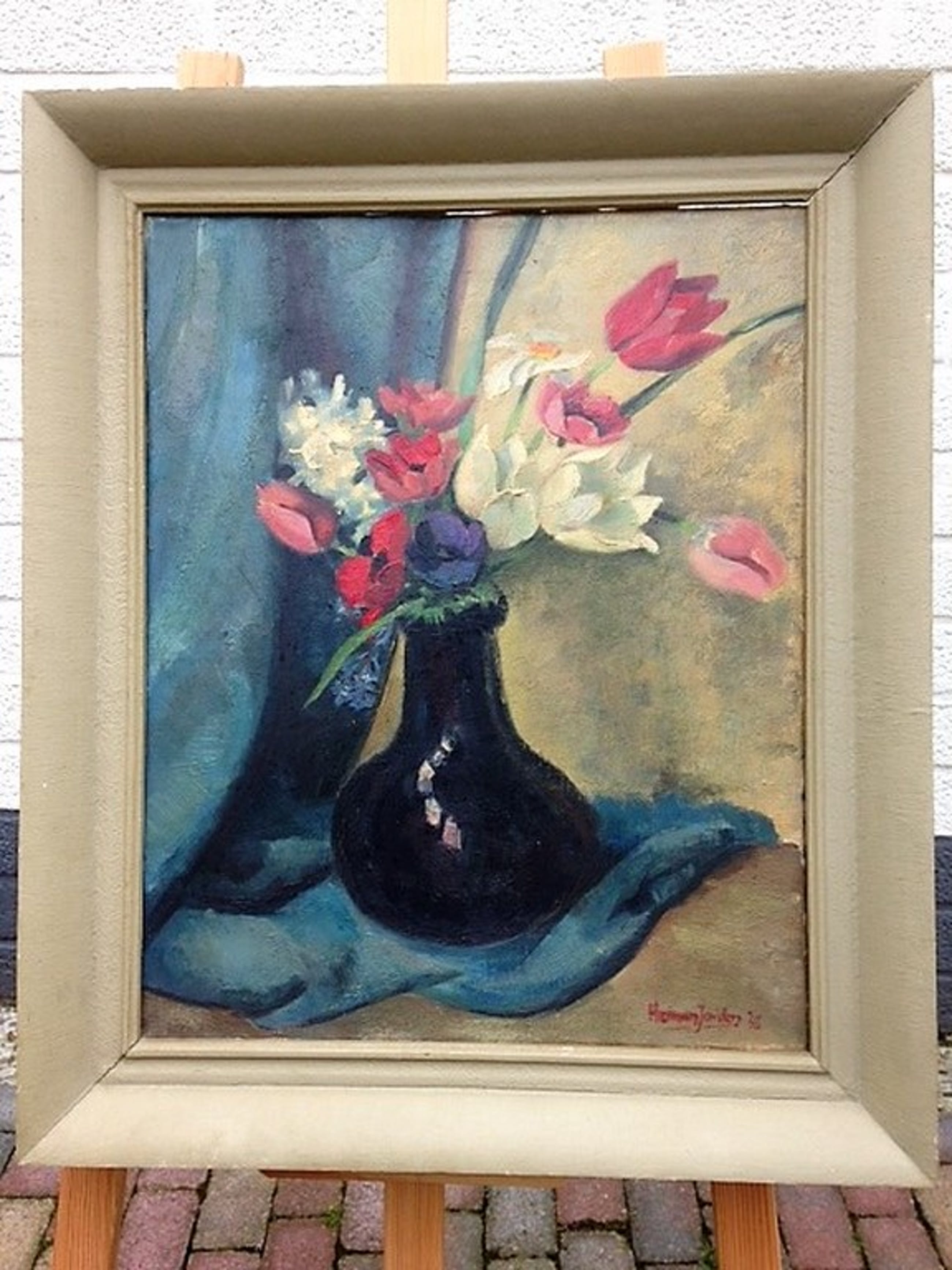 Herman Jansen - Herman Jansen, olieverf op doek, Vaas met bos ...