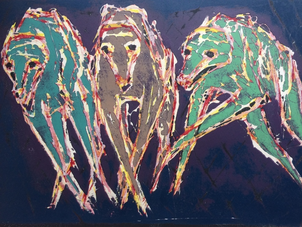 Jan Bezemer - Jan Bezemer, linosnede Windhonden'' Eigen druk 2/12 ...