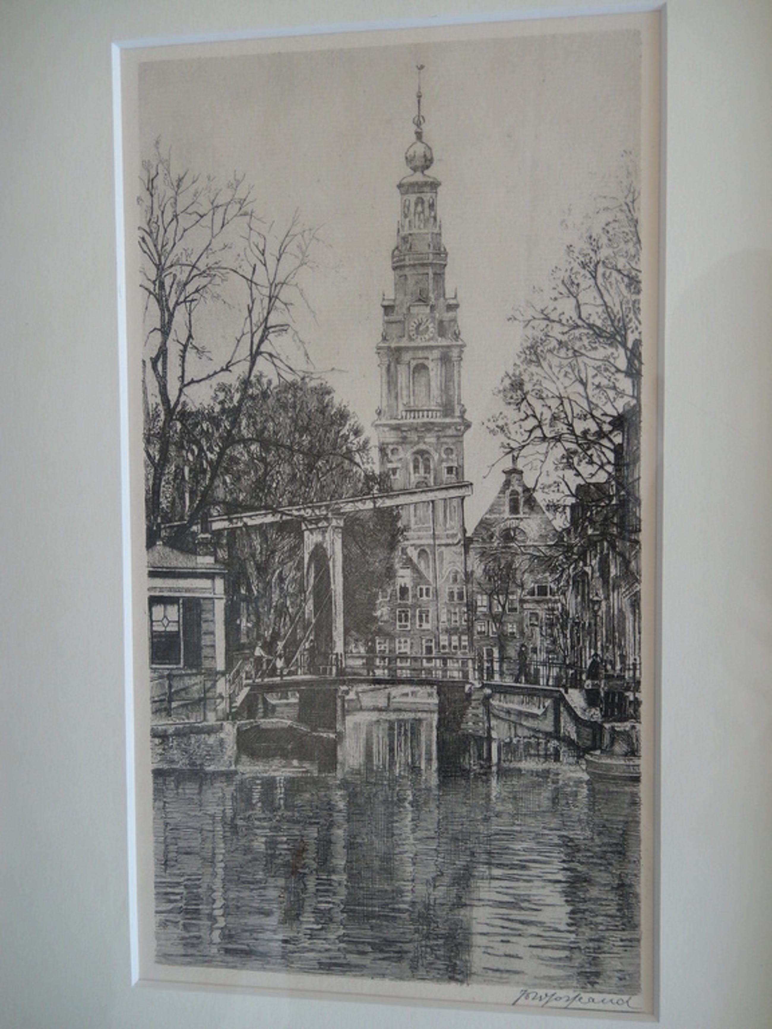 Johannes Josseaud, ets, zicht op de Zuiderkerk te Amsterdam Verkocht | Kunstveiling.nl
