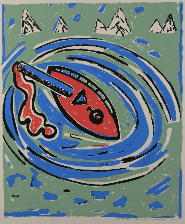 Anne Semler - Anne Semler: Lithografie, Schip in draaikolk Verkocht ...