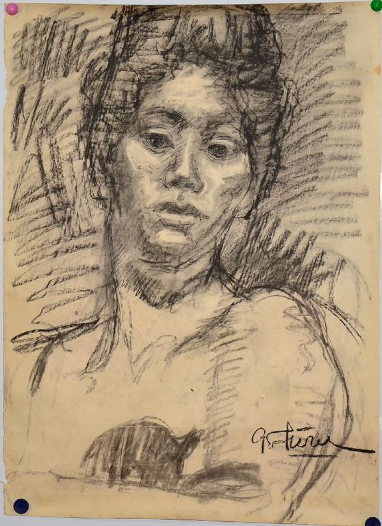 Gerard Fieret - Gerard Fieret: Grote Houtskool tekening. Portret Dame ...