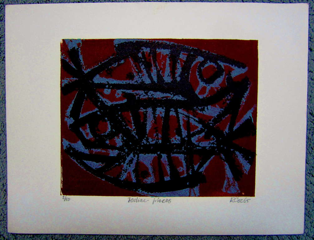 Rob Cox - Rob Cox, Zodiac - Pieces. linosnede uit 1965. beeldformaat 17 ...
