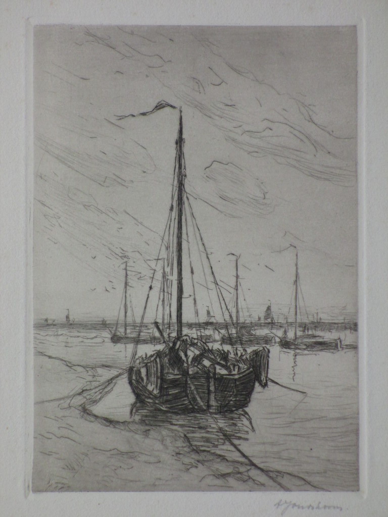 Albert Jan Oudshoorn - A.J.Oudshoorn, Boten in de uitwateringsgeul, Ets ...