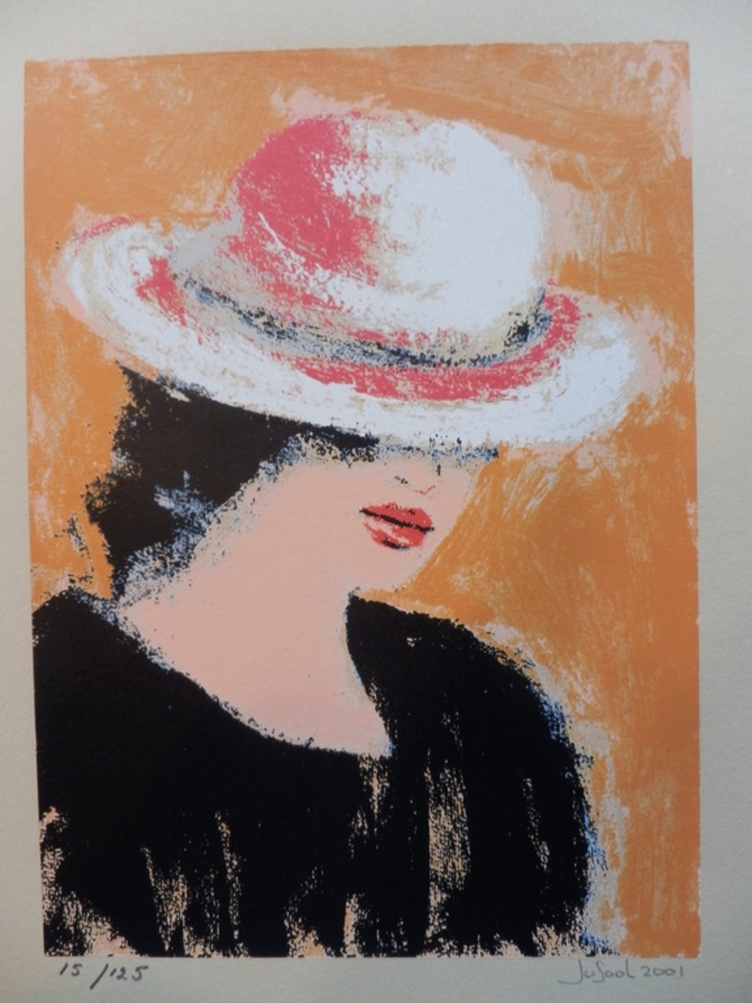 JOSE van GOOL Zeefdruk DAME MET WITTE HOED Handgesigneerd Verkocht ...