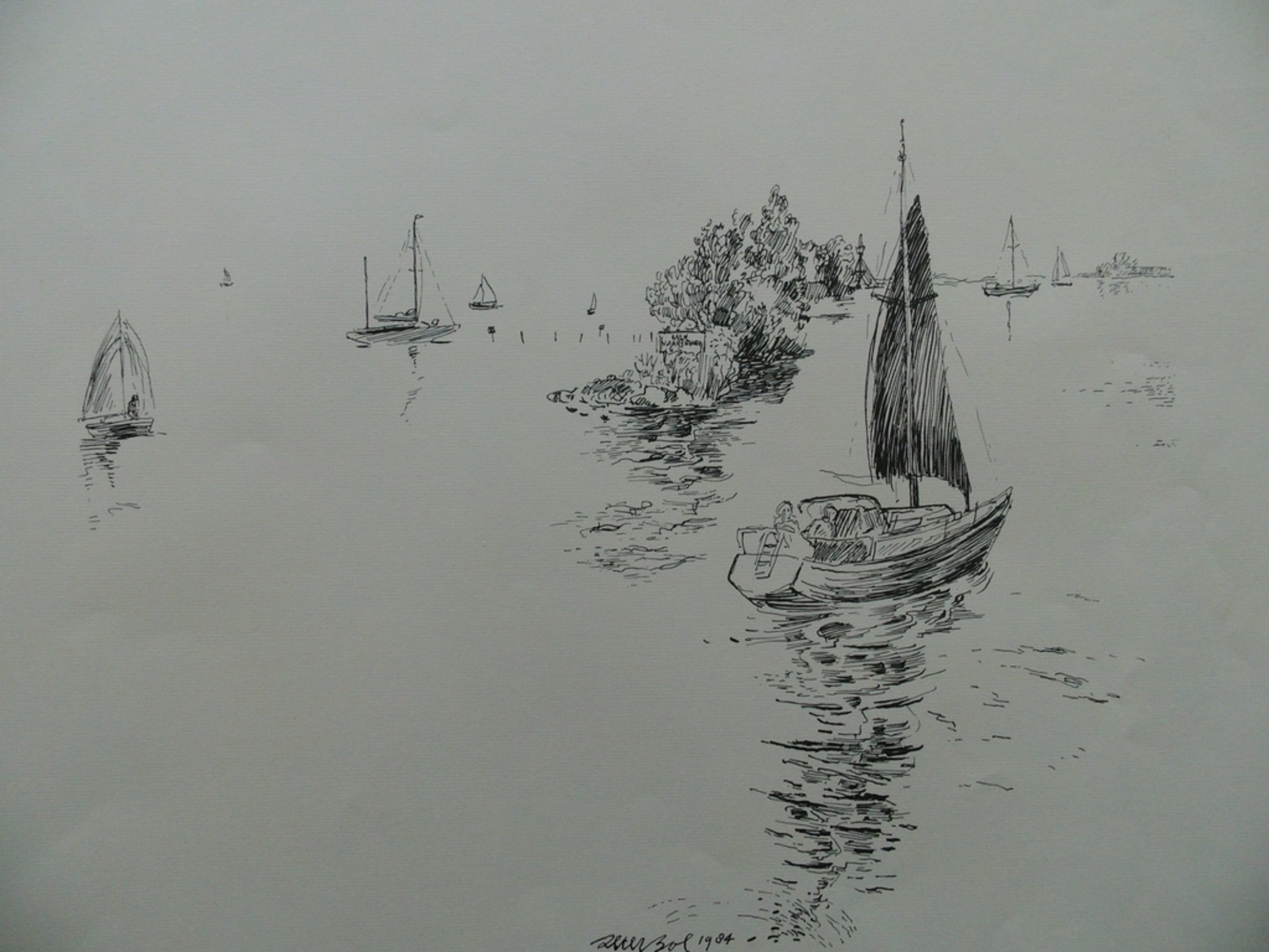 Peter Bol - Peter Bol tekening zeilboten Verkocht | Kunstveiling.nl