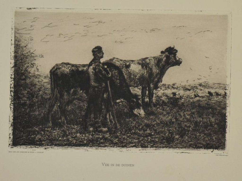 Jan Vrolijk - Jan Vrolijk: Ets, Vee in de duinen Verkocht | Kunstveiling.nl