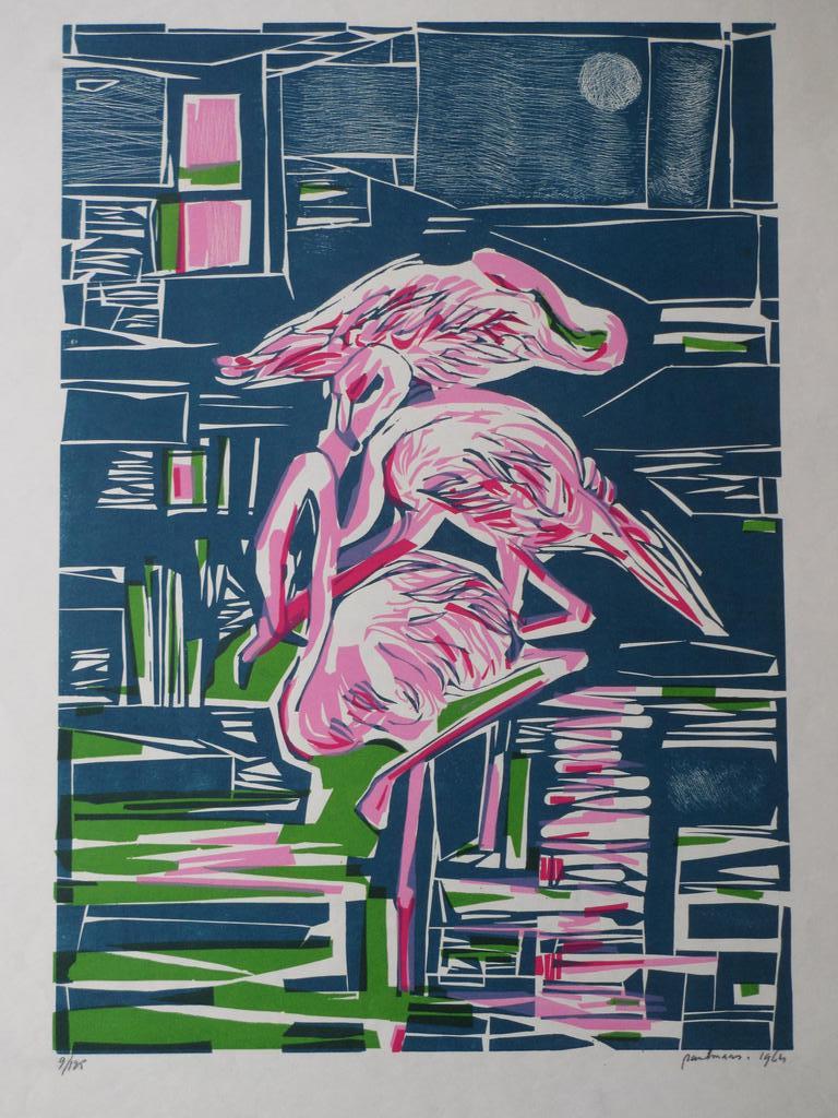 Paul Maas, Flamingo's, Kleurenlitho Verkocht | Kunstveiling.nl