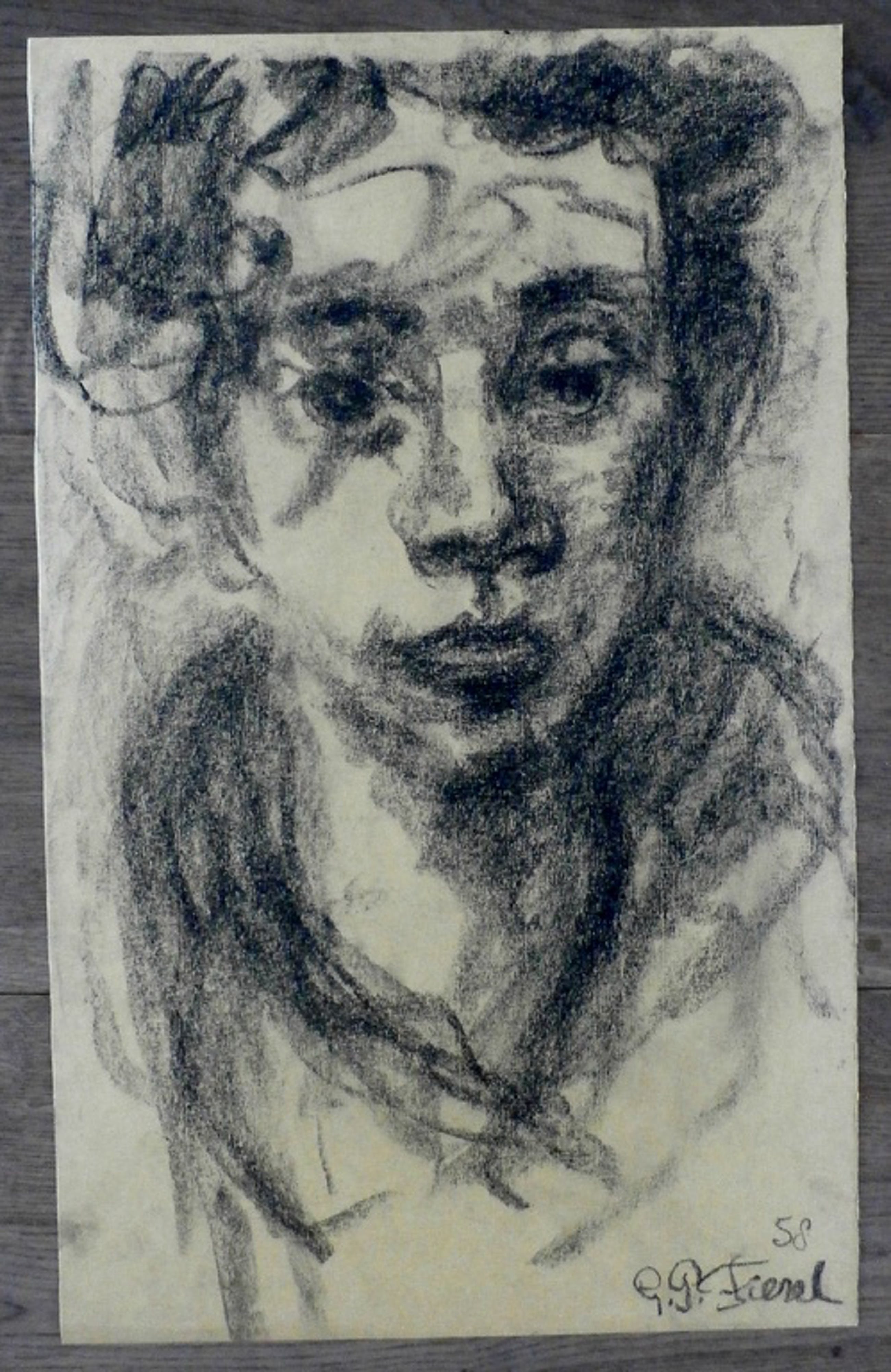 Gerard Fieret - houtskooltekening - 1958 Verkocht | Kunstveiling.nl