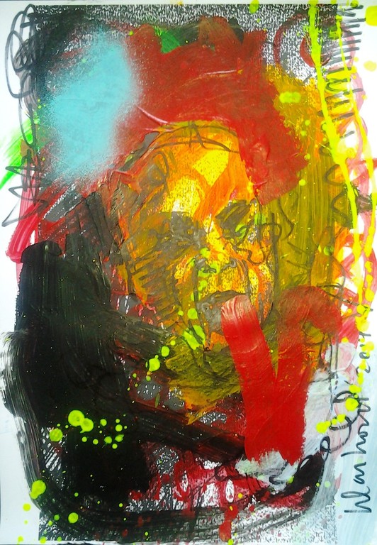 Peter Klashorst - Peter Klashorst - Face mixed media op dik papier ...