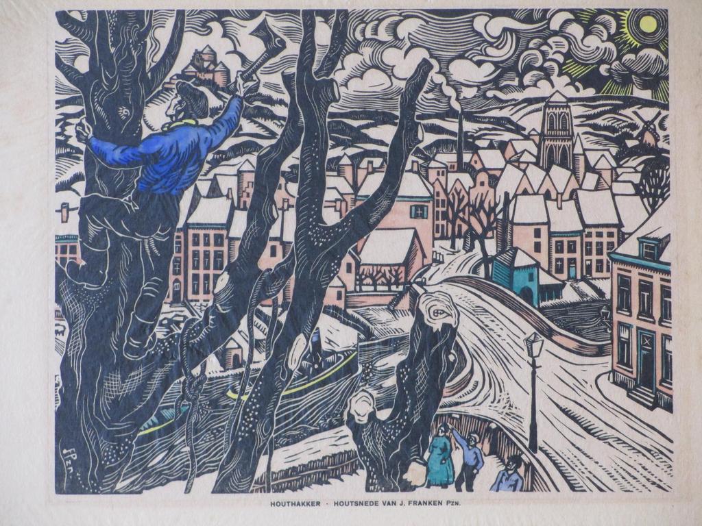 Jan Franken Pzn., Kleurhoutsnede, Houthakker Verkocht | Kunstveiling.nl