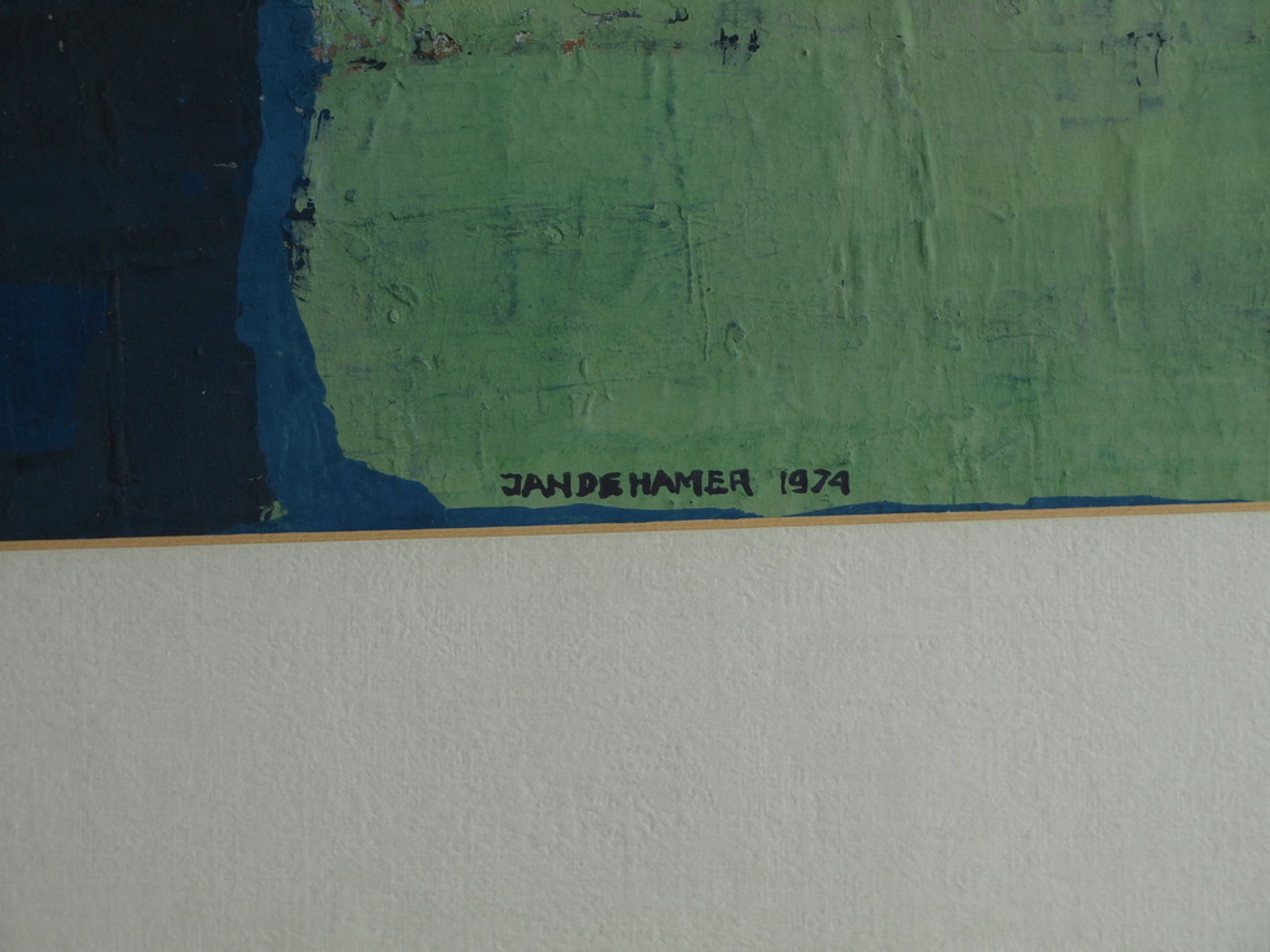 Jan de Hamer - Jan de Hamer (1934-) : Acryl op papier, Landschap – gesigneerd & ingelijst –1974 ...