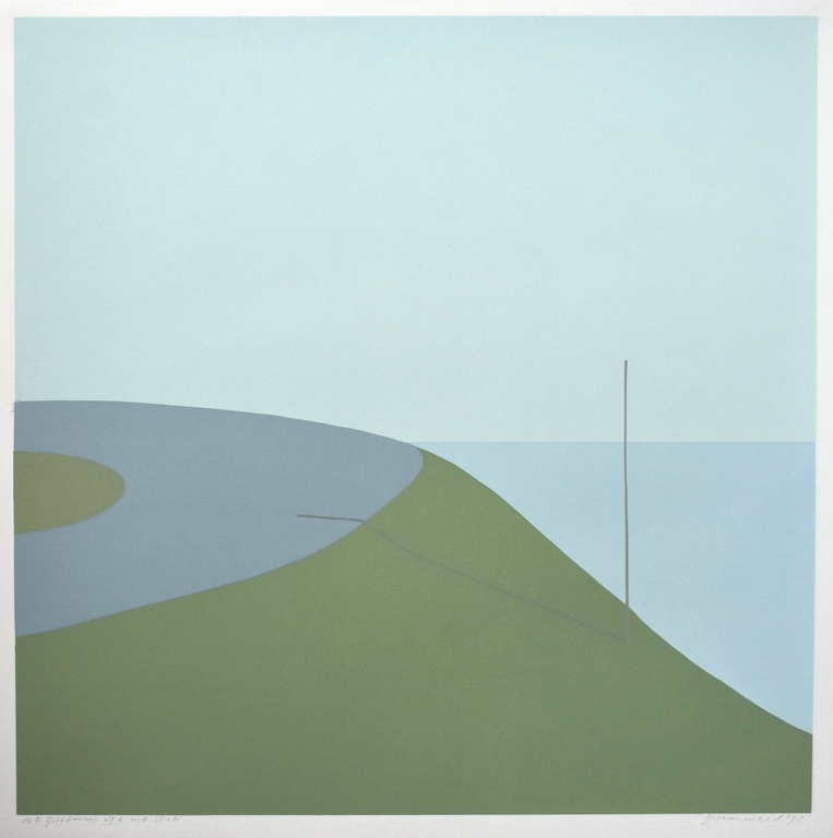 Doris Groeneveld - Doris Groeneveld, Zeefdruk IJSSELMEER, Dijk met stok ...