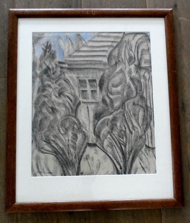 Mathieu Wiegman (Bergense School) - Krijttekening: Huis tussen bomen ...