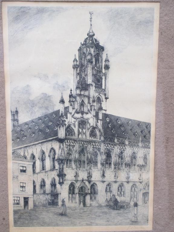 Willem van Leusden - Willem van Leusden, Stadhuis Middelburg, Ets Verkocht | Kunstveiling.nl