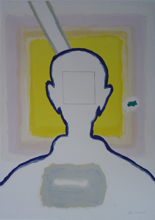 Roger Raveel - Roger Raveel, lithografie, zelfportret in tegenlicht ...