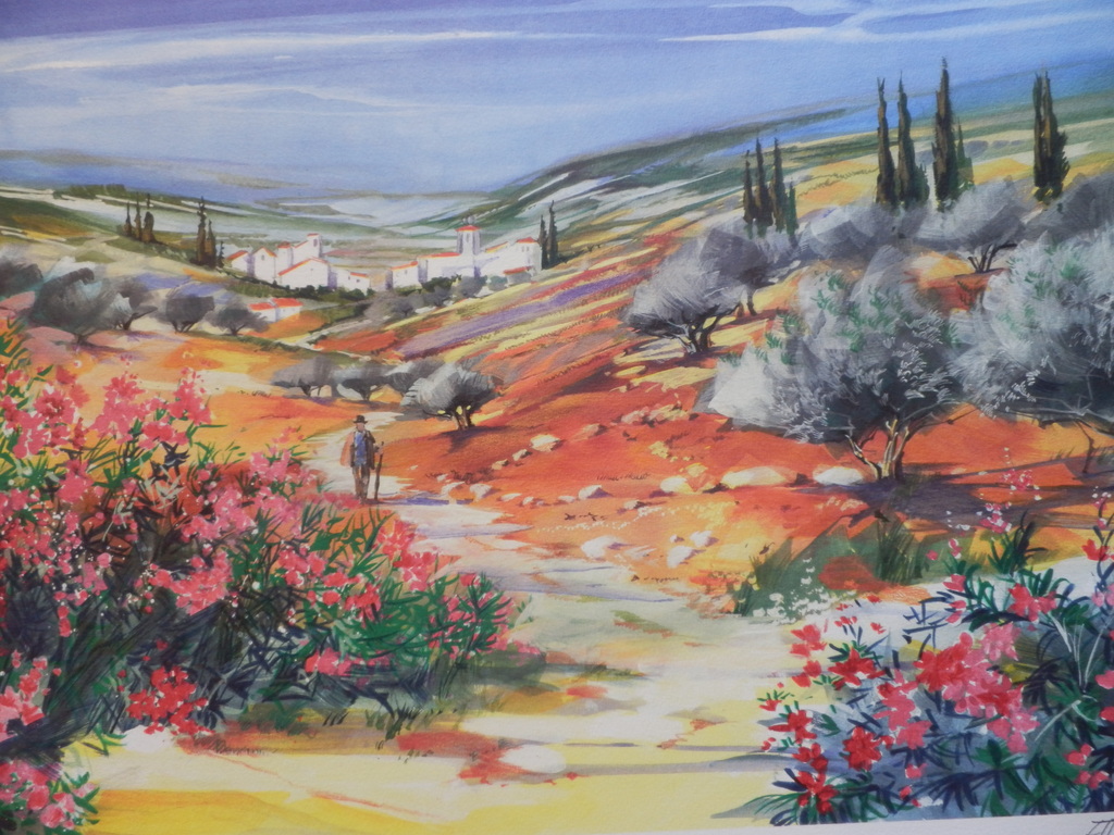 ELLA FORT Zeer Grote Zeefdruk(70x50cm) FRANS LANDSCHAP Handgesigneerd ...