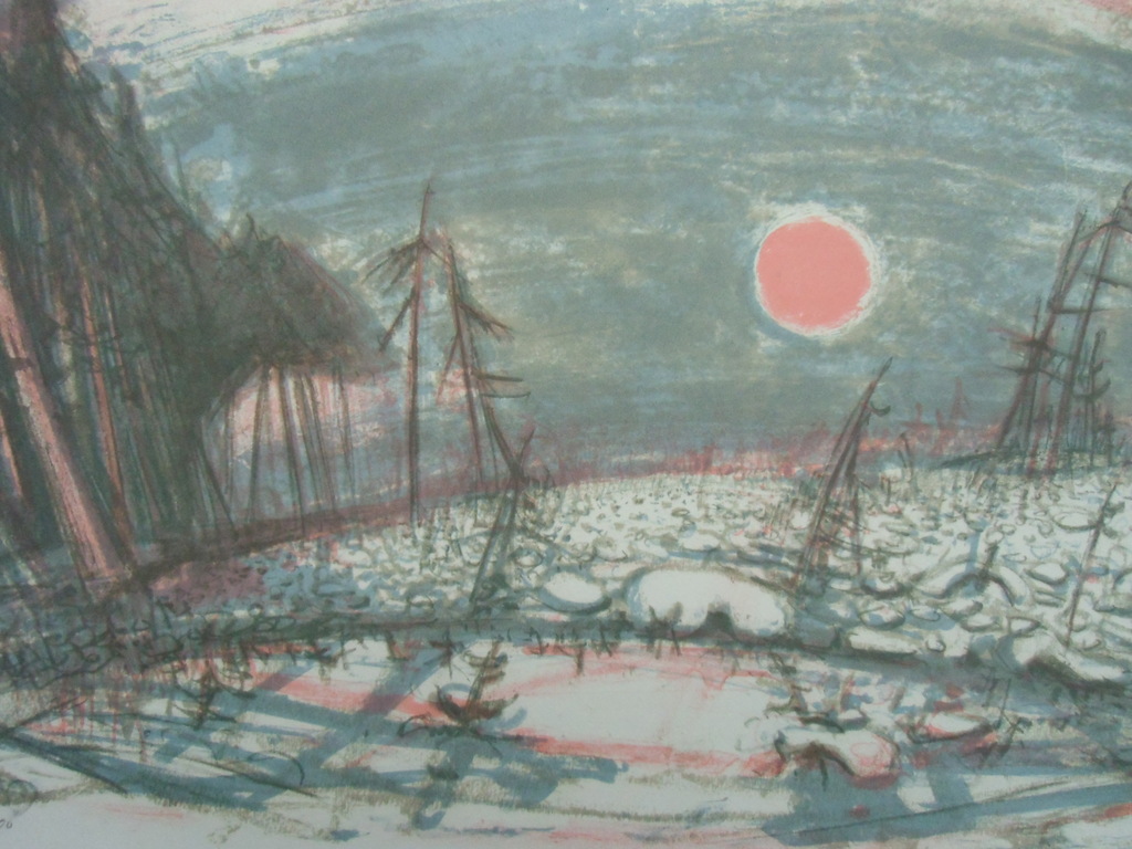 Rudolf Zender - WINTERLANDSCHAP MET RODE ZON // KLEURLITHO VAN RUDOLF ...