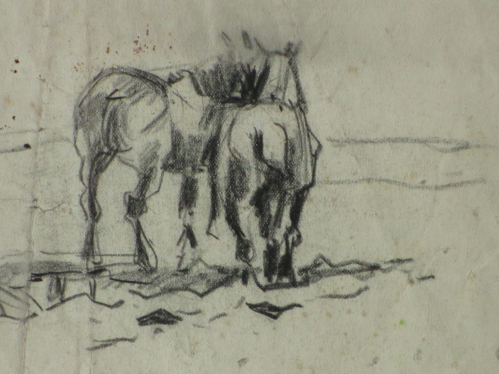 Jan van Essen, Twee trekpaarden, Tekening Verkocht | Kunstveiling.nl