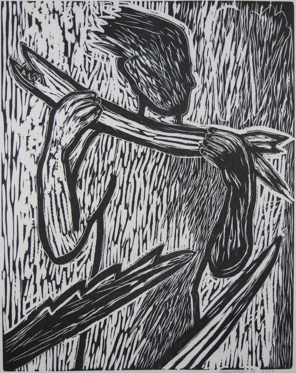 Anne Semler - Anne Semler: Houtsnede, Figuur met beest Verkocht ...