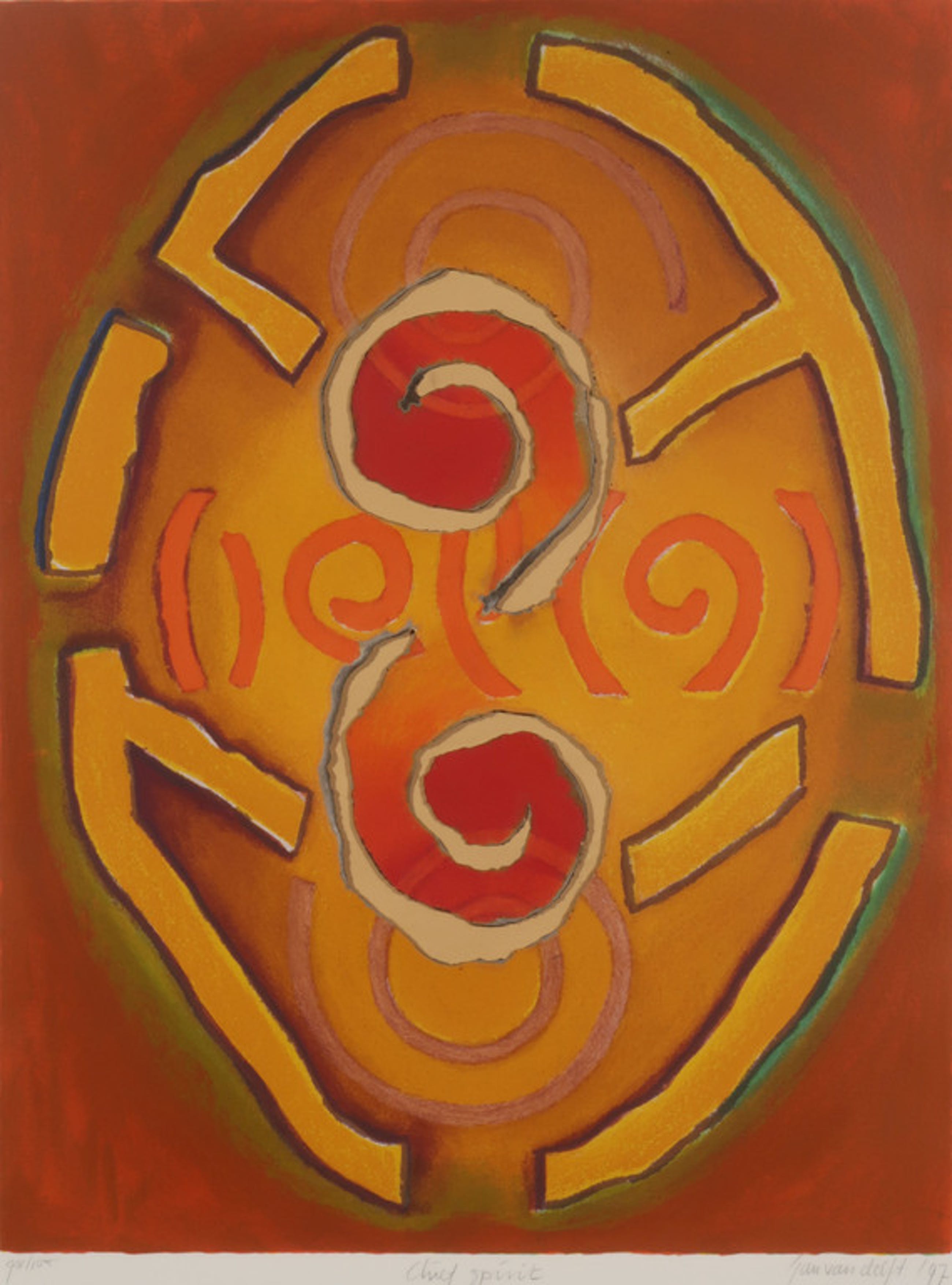 Jan van Delft - Jan van delft: Zeefdruk, Chief Spirit - Ingelijst ...