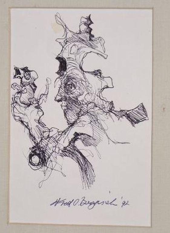 Fred Bergisch: tekening figuur met dier Verkocht | Kunstveiling.nl