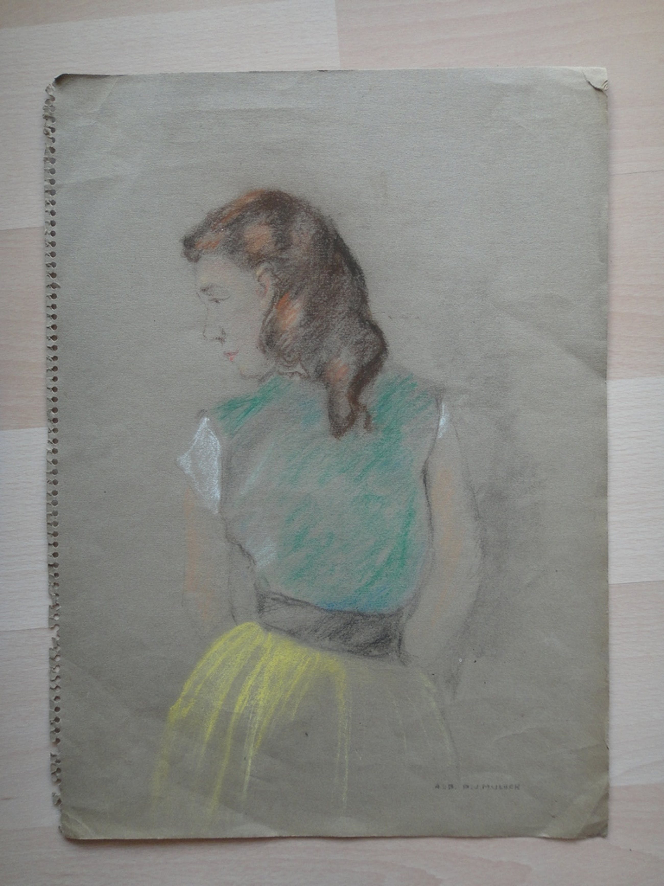 Albert Mulder - Albert BJ Mulder, tekening, portret van meisje ...