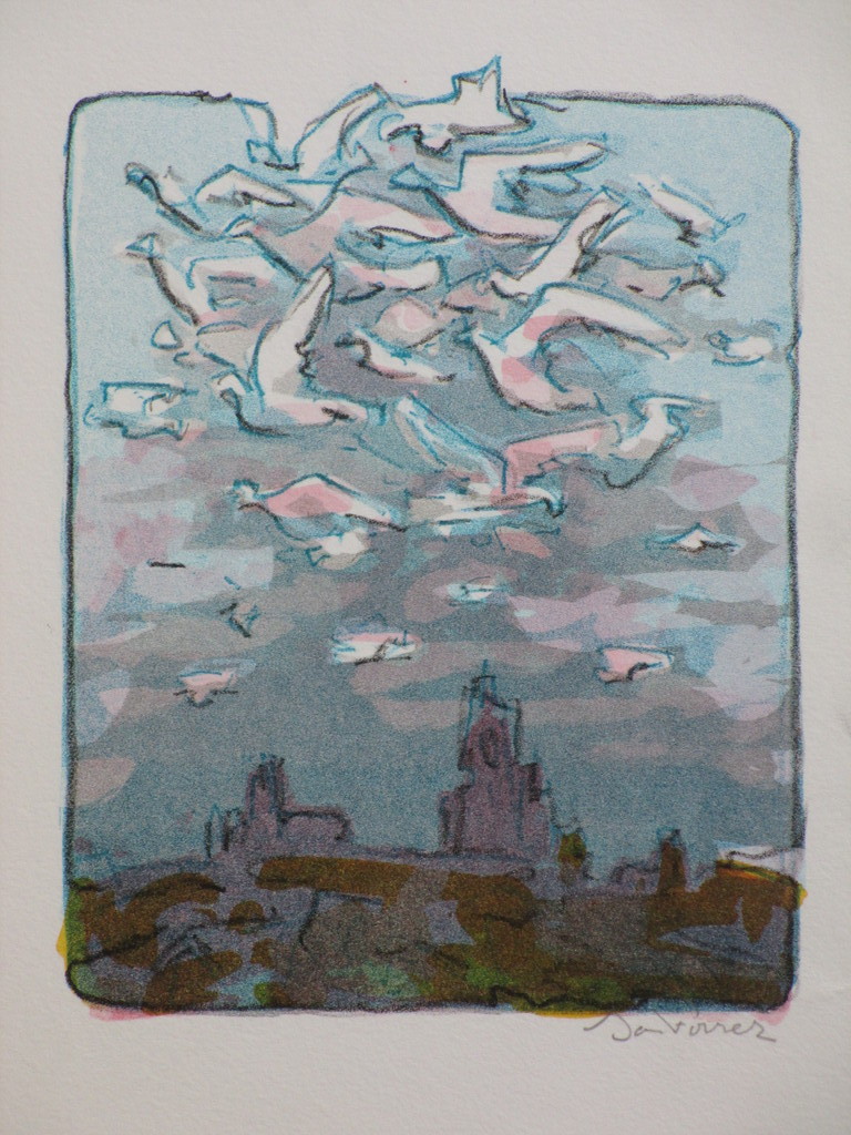 Jan Forrer - Jan Forrer, Vogels boven het landschap, Kleurenlitho ...