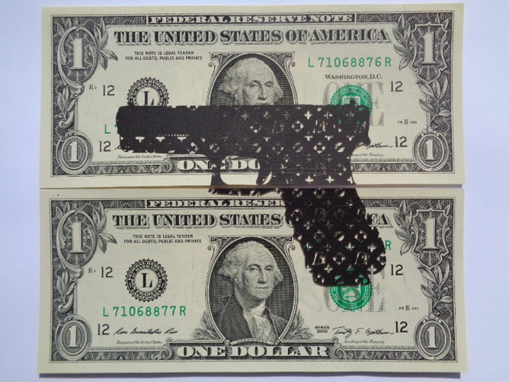 DEATH NYC "GLOCK" origineel 2 x 1 $ Dollar, gesigneerd met COA en ...