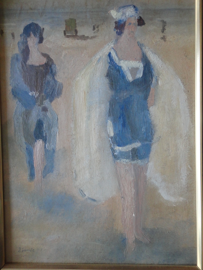 Sorella - Sorella, olieverf op paneel, dames aan het strand Verkocht | Kunstveiling.nl
