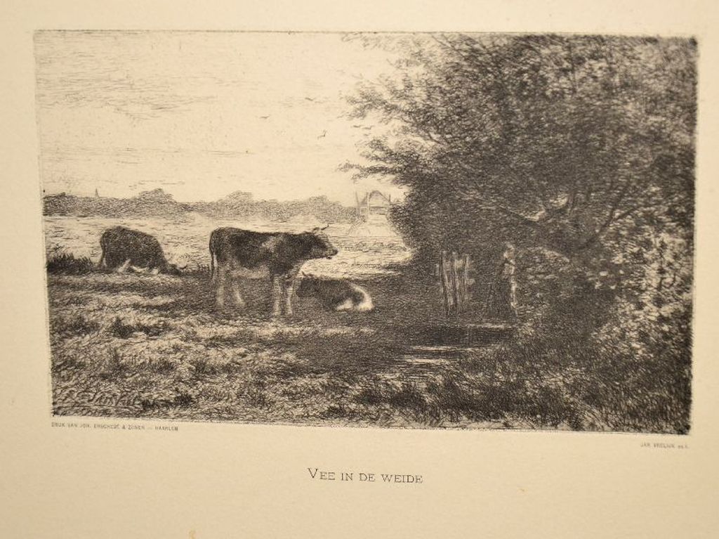 Jan Vrolijk - Jan Vrolijk: Ets. Vee in Weide Verkocht | Kunstveiling.nl