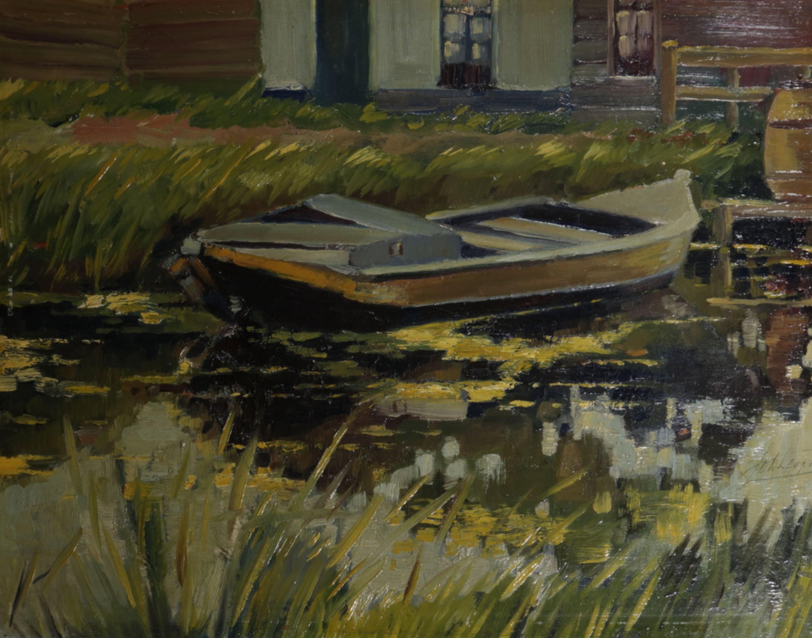 Johannes Leopoldt - Johannes Leopoldt: Olieverf op karton, Bootje ...