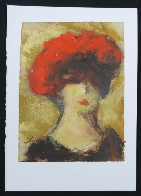 Jose van Gool - Jose van Gool: Acryl op papier, Z.T. vrouw met rode ...
