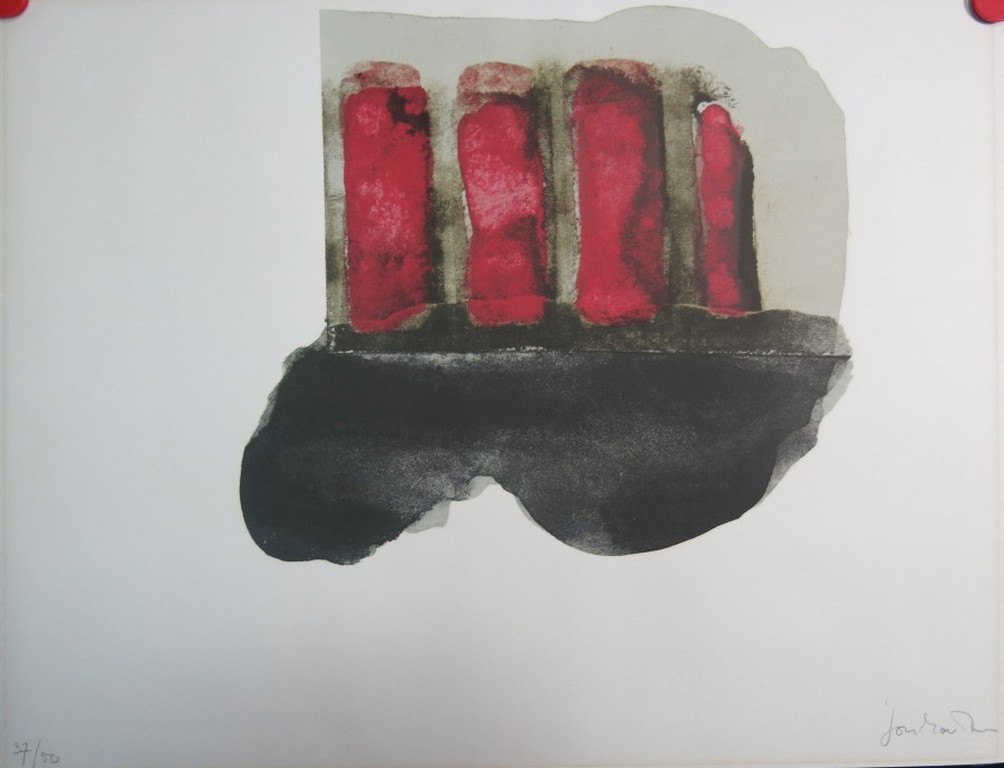 Jon Marten - Jon Marten: Litho, Abstract met rood en zwart Verkocht ...