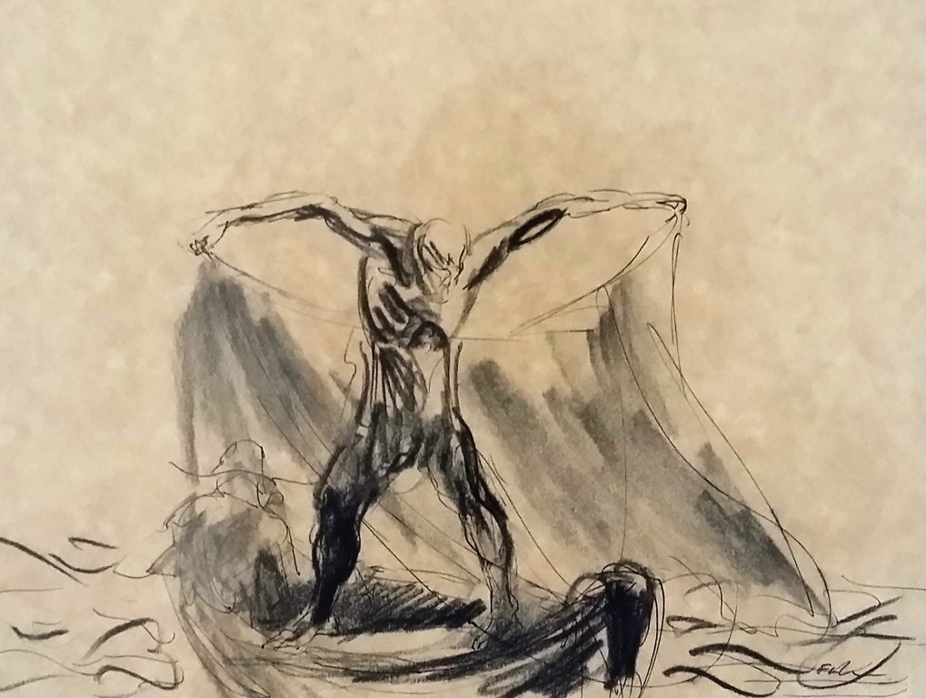 Luis Filcer - Luis Filcer - tekening - Fisermen Verkocht | Kunstveiling.nl