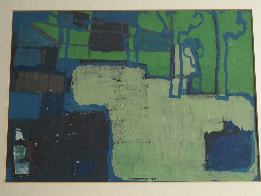 Jan de Hamer - Jan de Hamer (1934-) : Acryl op papier, Landschap – gesigneerd & ingelijst –1974 ...