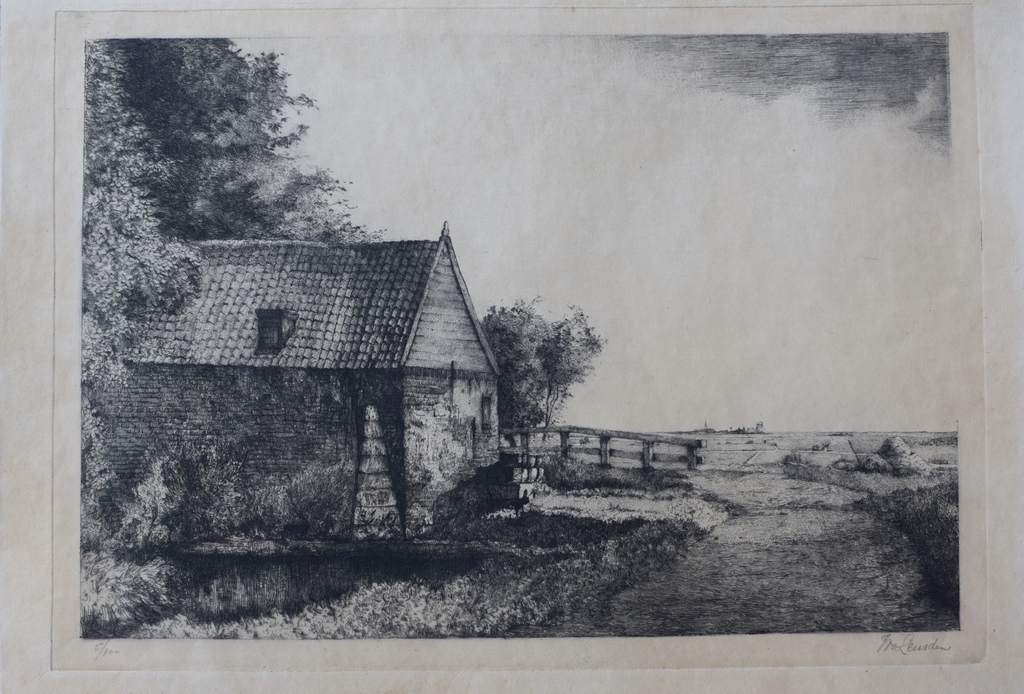 Willem van Leusden - Ets - polderlandschap bij Delft Verkocht | Kunstveiling.nl