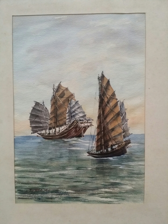 Simon Yew - Simon C. YEW. Aquarel. Chinese jonken op zee. Verkocht ...