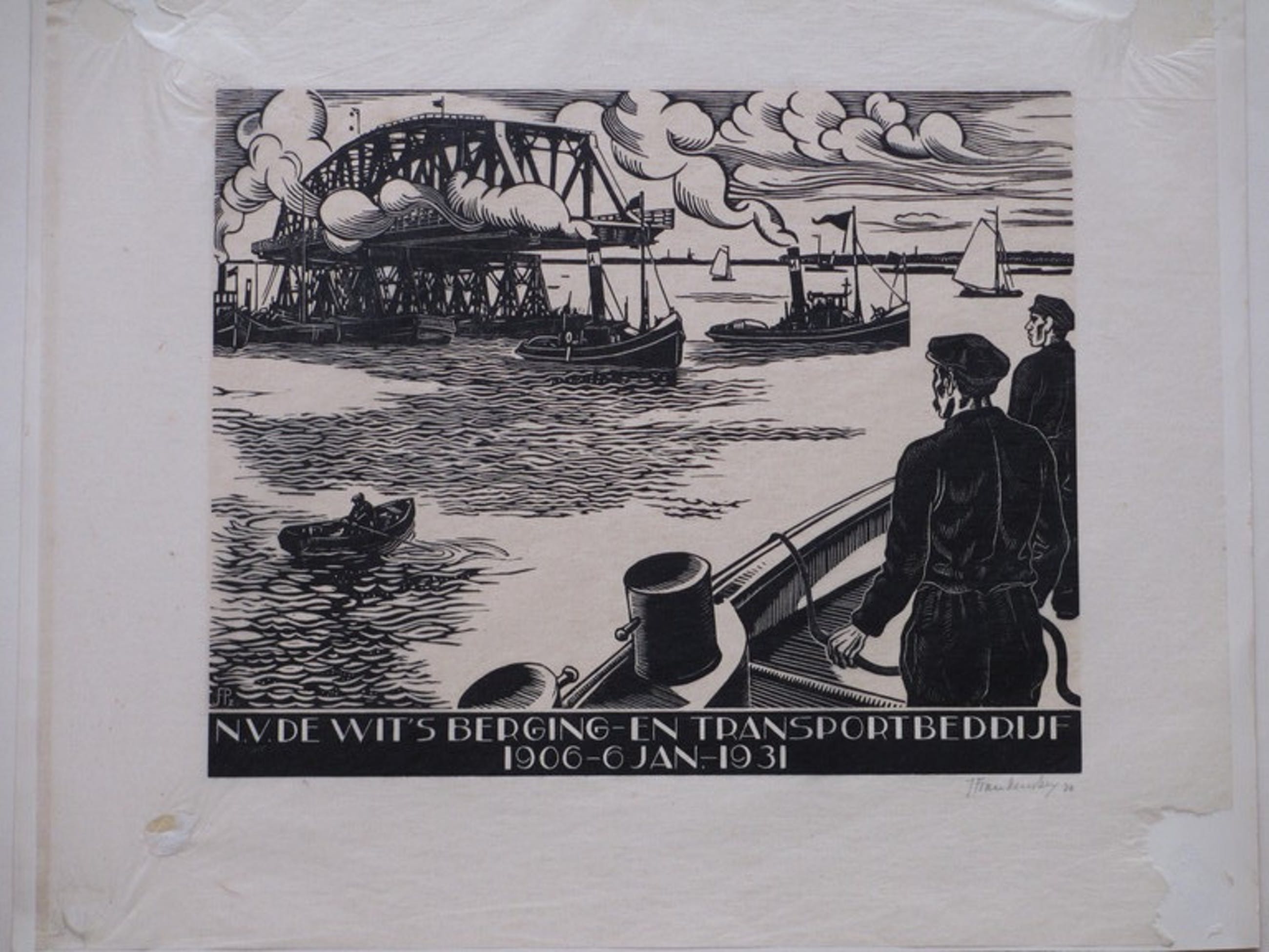 Jan Pzn. Franken - Jan Franken Pzn, Bruggenbouw, Houtsnede Verkocht | Kunstveiling.nl