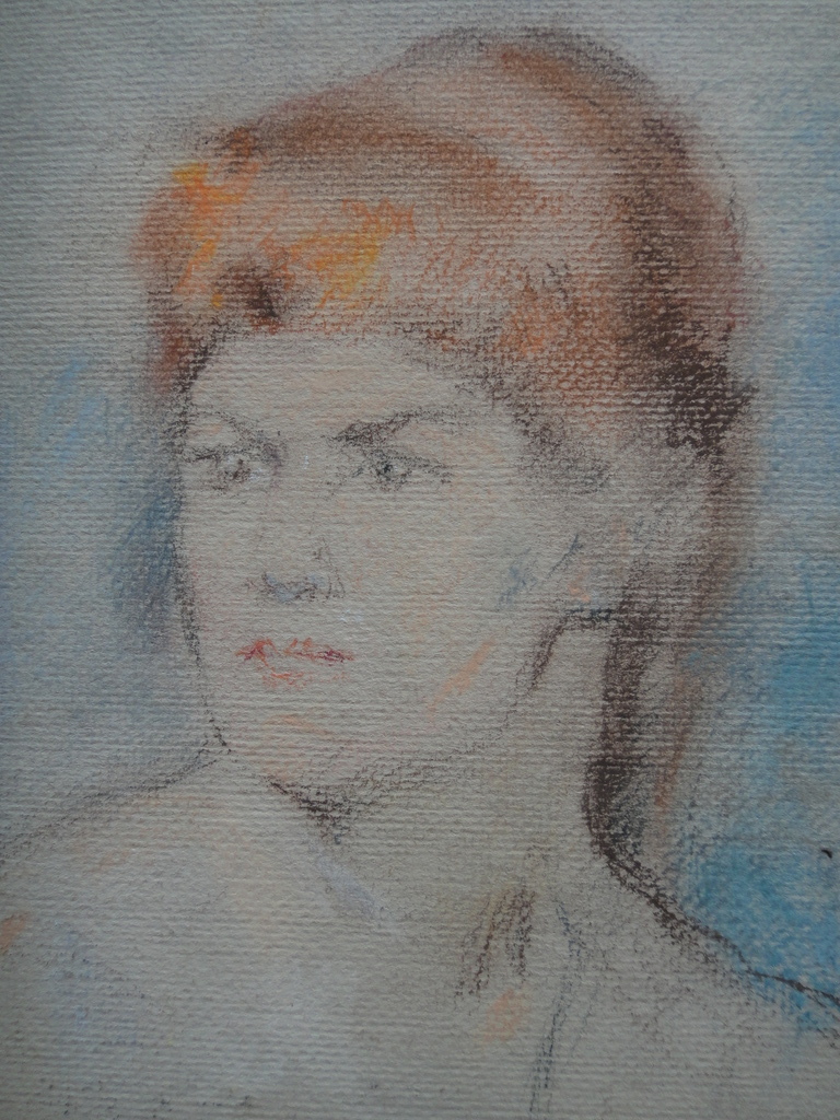 Albert Mulder - Albert BJ Mulder, tekening, portret van vrouw met rood ...