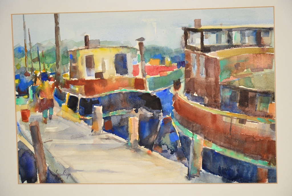 Geert Geerligs - Gerard Geerligs: Aquarel 'Aangemeerd schip' Verkocht ...