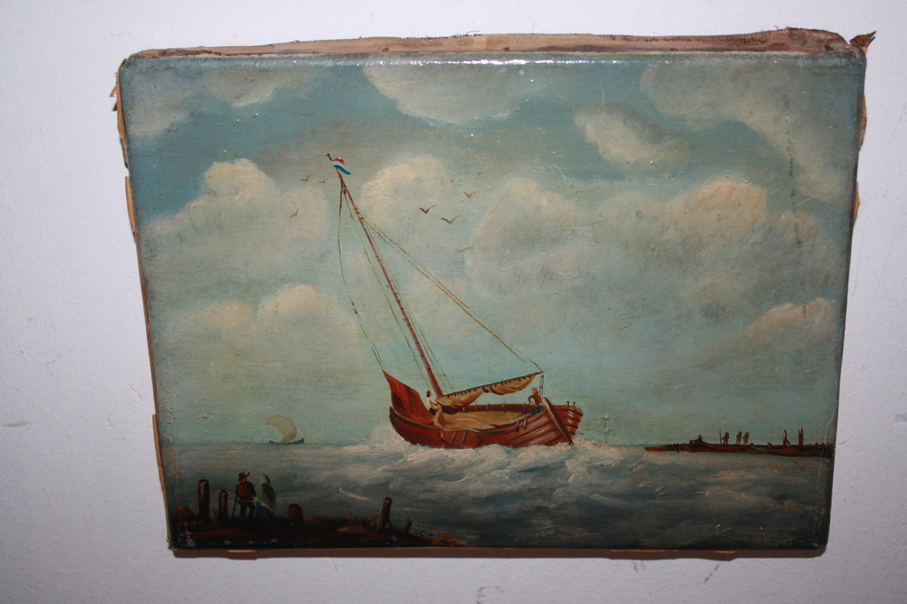 ANTIEK SCHEPEN SCHILDERIJ - SCHIP OP ZEEbij de KUST Verkocht ...