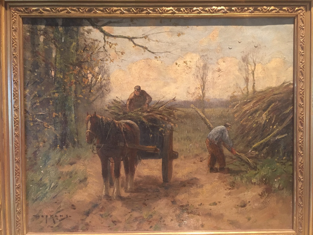 Martinus Josephus Nefkens - M.J. Nefkens, olie op doek, houtsprokkelaars met paard en wagen in ...