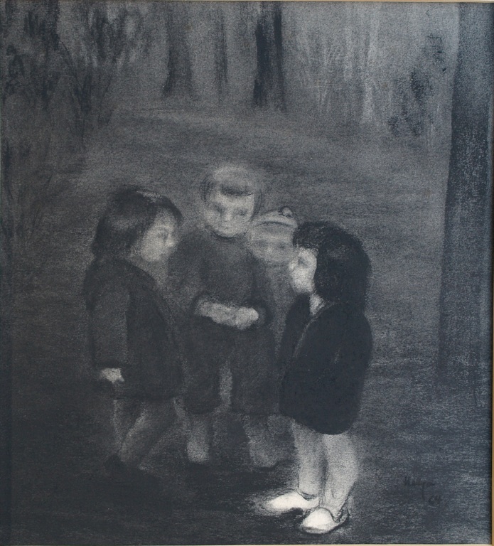 Onbekend - Onbekende kunstenares : Tekening – Kinderen in het bos ...