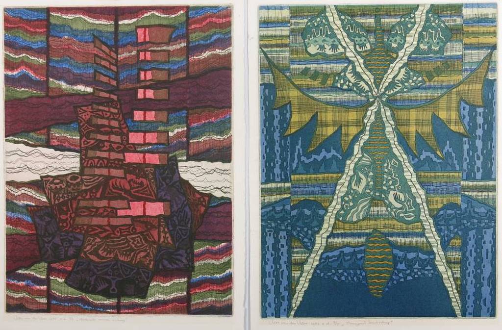 Cees van der Veer: 3 Ets/Aquatinten waaronder 'Hangend Landschap ...