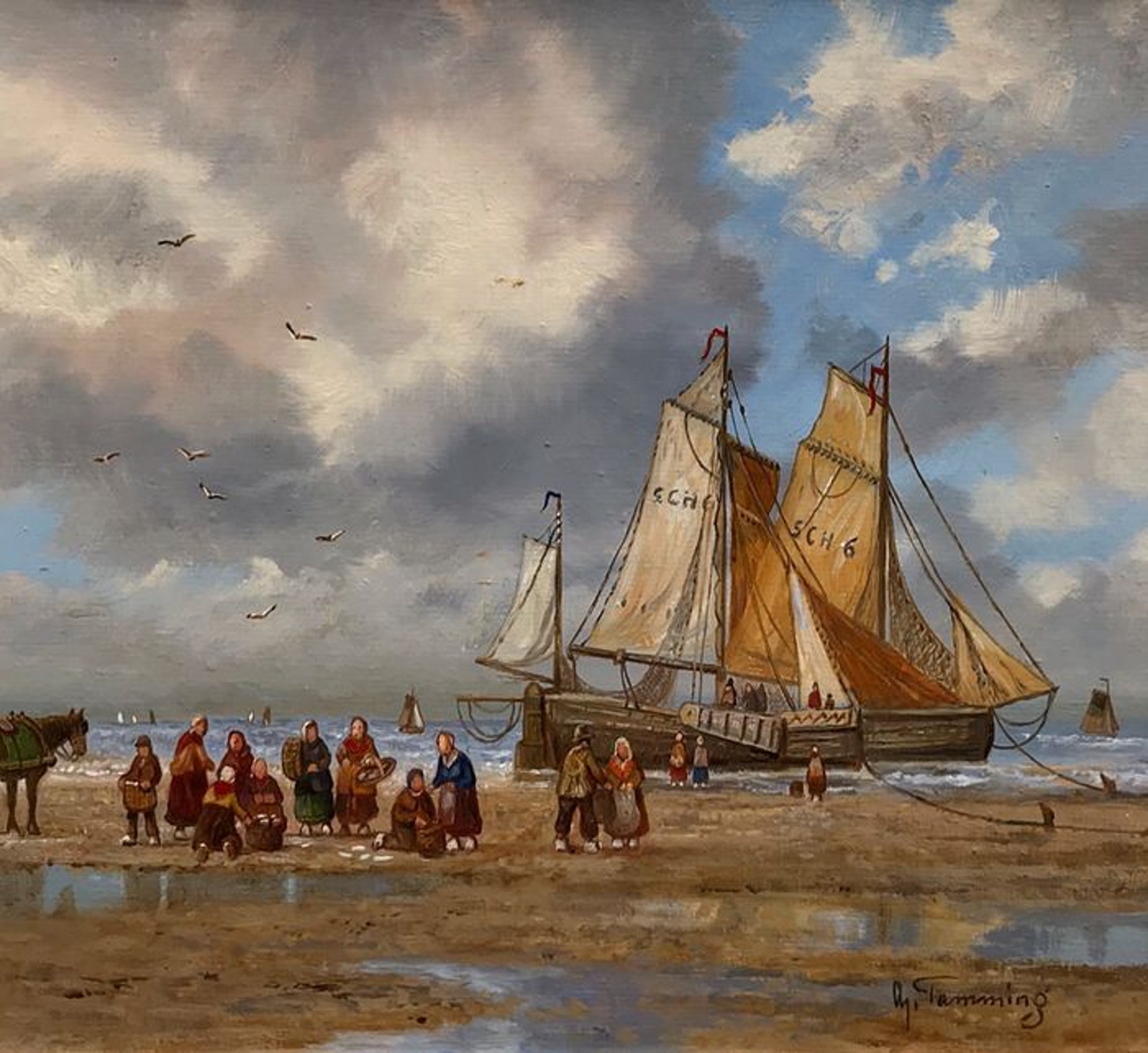 Albert Temming - Strandgezicht (Binnenkomst van de vangst, Scheveningen ...