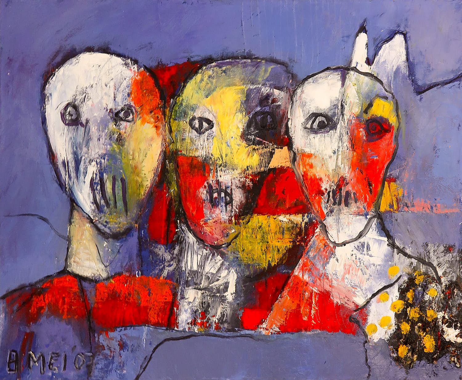 Philip Vencken - Olieverf op doek, Faces(Groot) Verkocht | Kunstveiling.nl