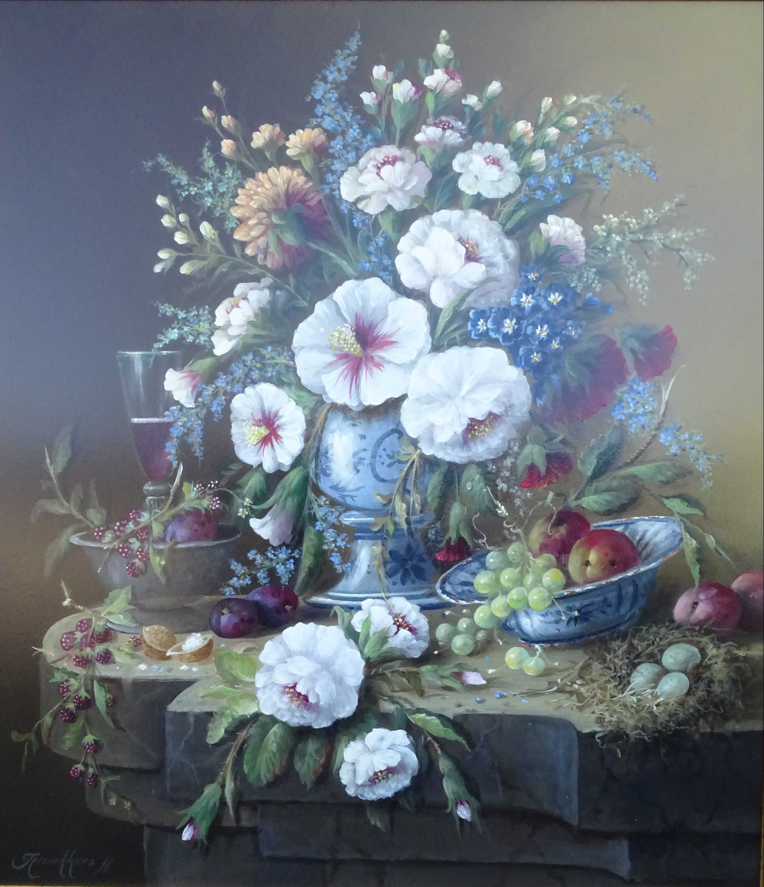 Thomas Heesakkers - Mooi groot pronkstilleven bloemen en fruit ...