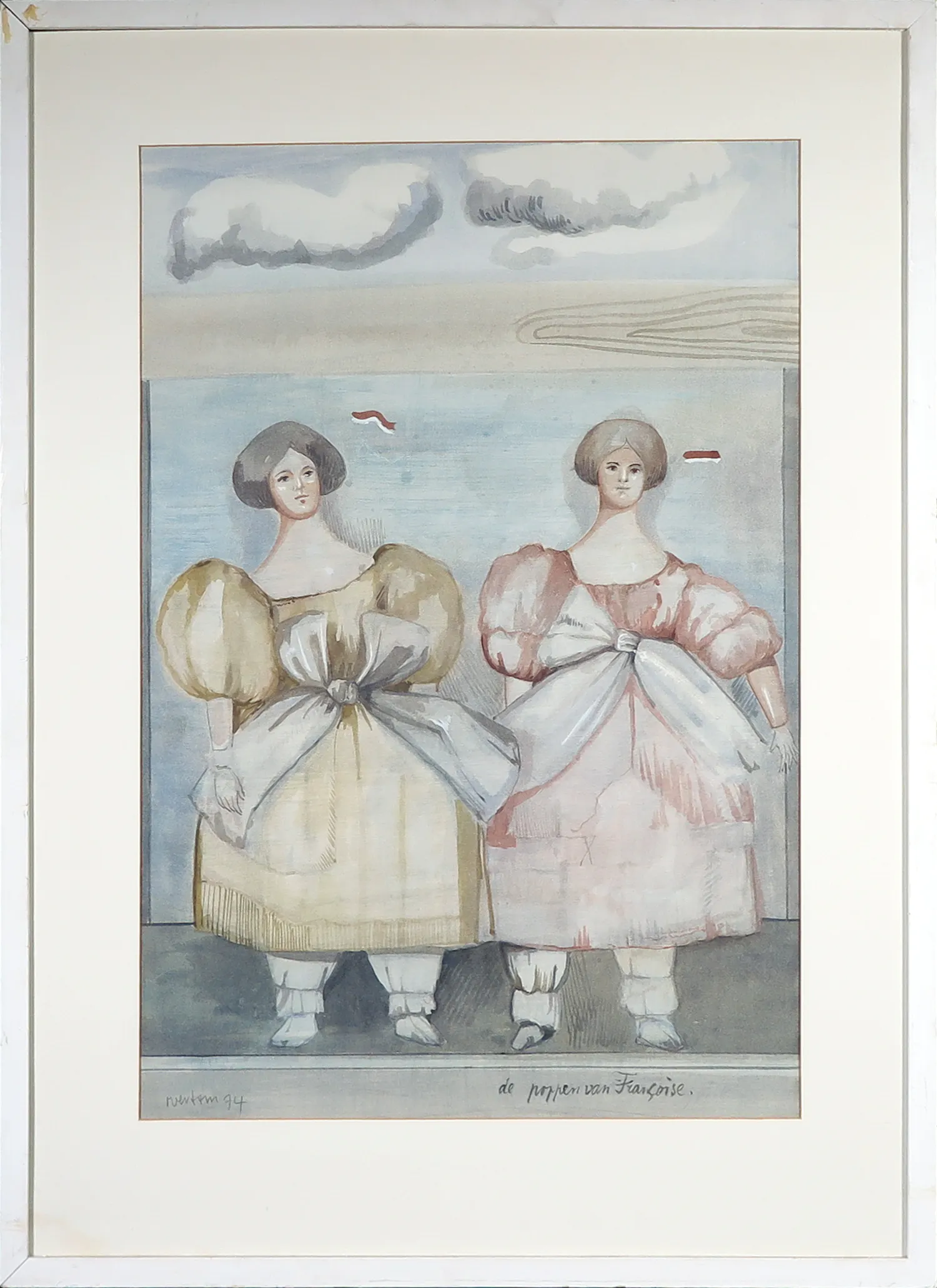 Ab van Overdam - Aquarel, De poppen van Francoise - Ingelijst Verkocht ...