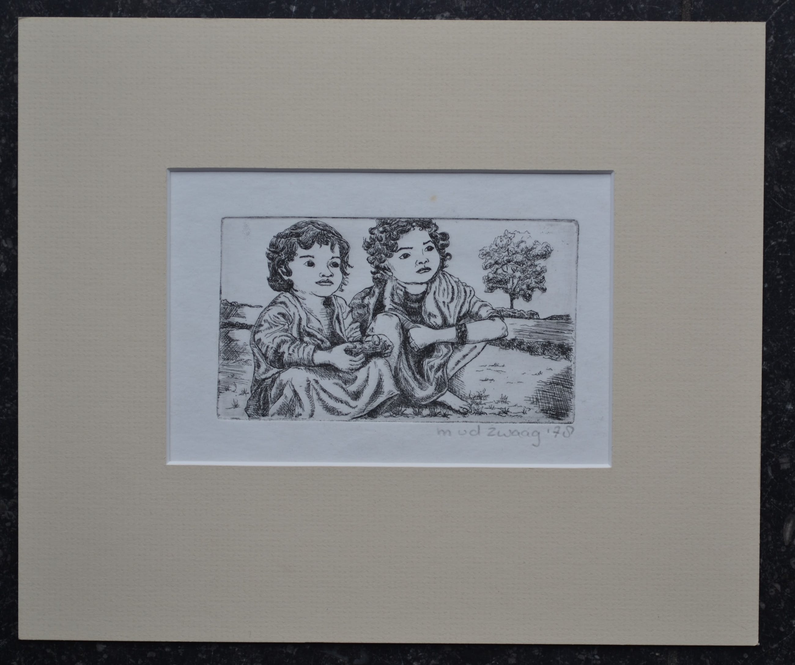 Marijke van der Zwaag - Twee kindjes - Ets - Gesigneerd - 1978 Verkocht ...